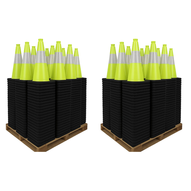 18" Traffic Cone - 3 Lbs - Safety Lime - 6" Inch Hi Intensity Reflective Collars - Bulk Pallet ...
