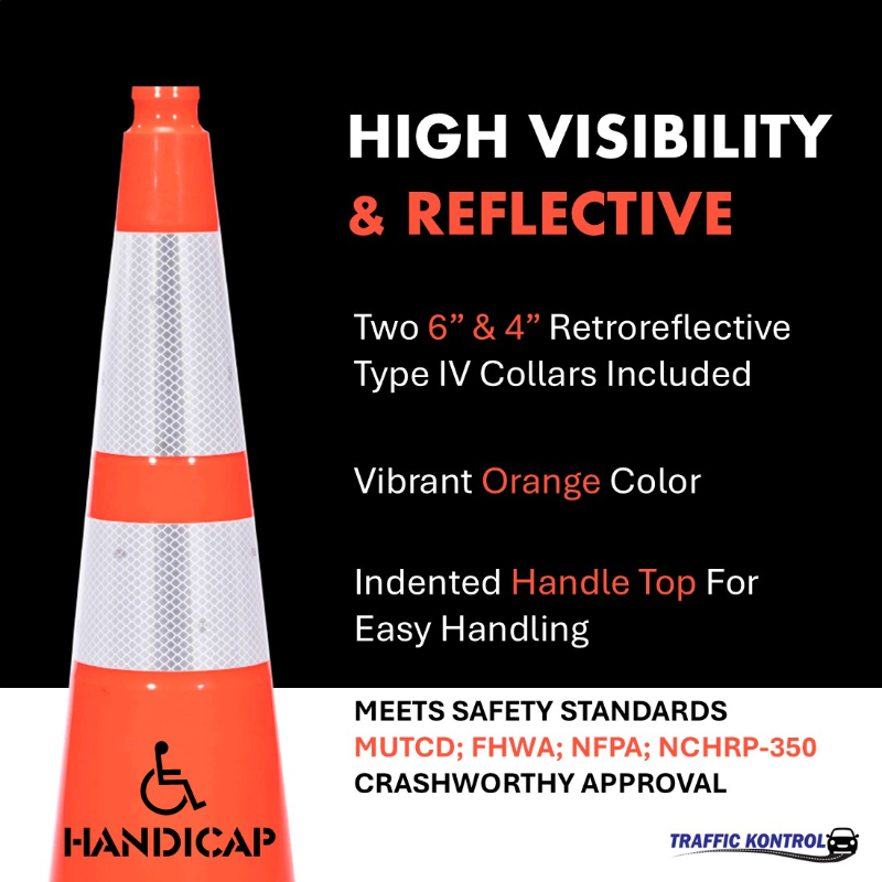 36" HANDICAP Traffic Safety Cone - 10 Lbs - Orange - 6" + 4" Inch Hi ...