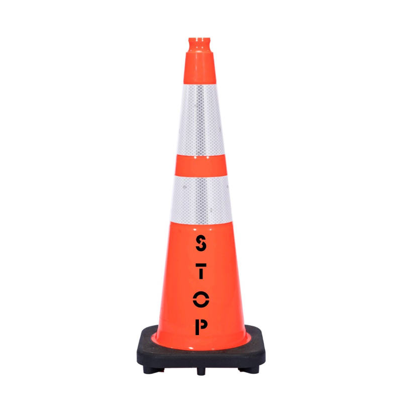 36" STOP Traffic Safety Cone - 10 Lbs - Orange - 6" + 4" Inch Hi ...