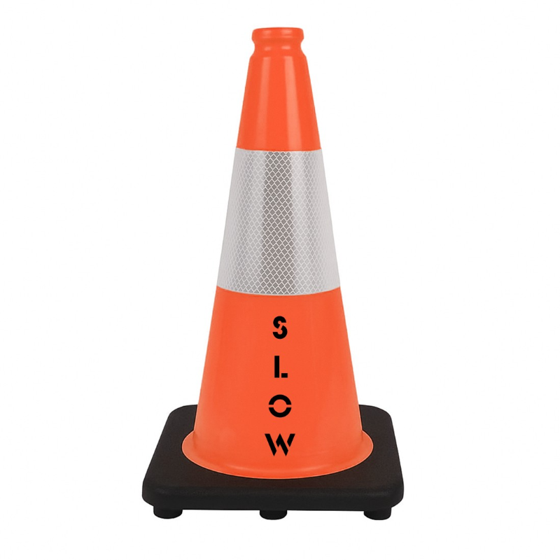 18" SLOW Traffic Cone - 3 Lbs - Safety Orange - 6" Inch Hi Intensity ...